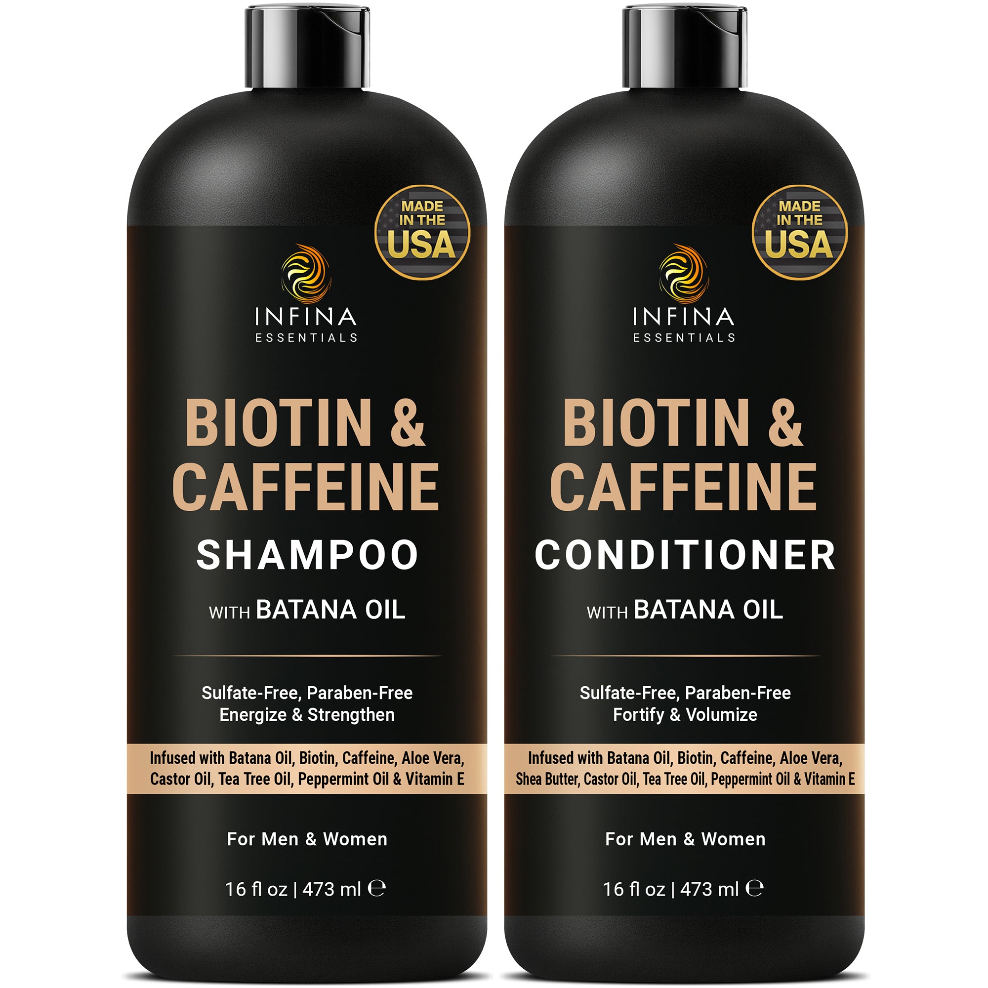Biotin & Caffeine Shampoo & Conditioner Set with Batana Oil (16 floz ...